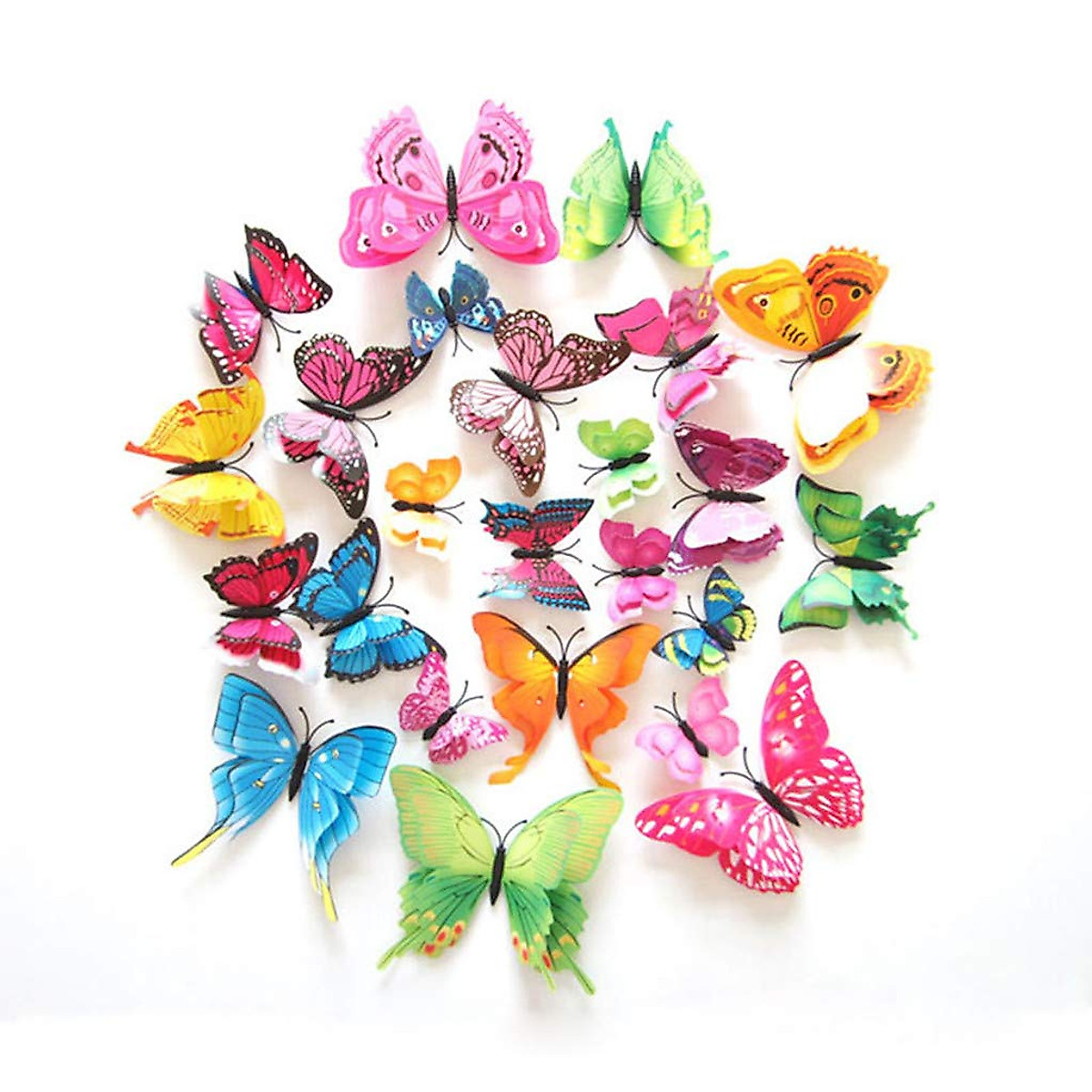 Butterfly Magnet Sticker, 12pcs / Set PVC Double-Layer Mixed Color Simulation Butterfly Magnet Stereo Refrigerator Sticker (Multicolor)