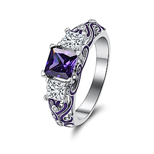 Ginger Lyne Collection Cherri Purple Princess Cut Engagement Wedding Band Bridal Set Size 8