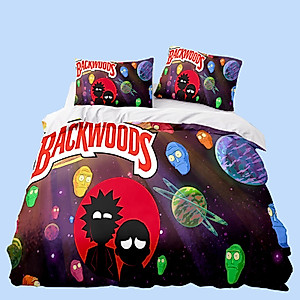 kangning Backwoods Bedding Set Bedroom Set Backwoods Bed Set 3 Pieces Bed Set with 1 Duvet Cover 2 Pillowcases for Men (Black Planet,Queen)
