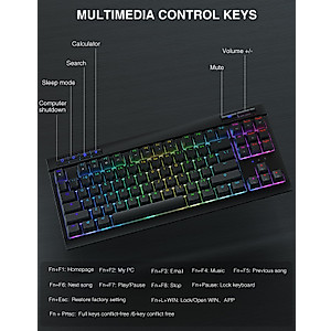 GOYIGO Mechanical Keyboard Clicky Blue Switches,75% TKL RGB Backlit Gaming Keyboard,Full Keys Anti-ghosting Programmable,USB-C Wired Computer Keyboards for PC/Mac,Black