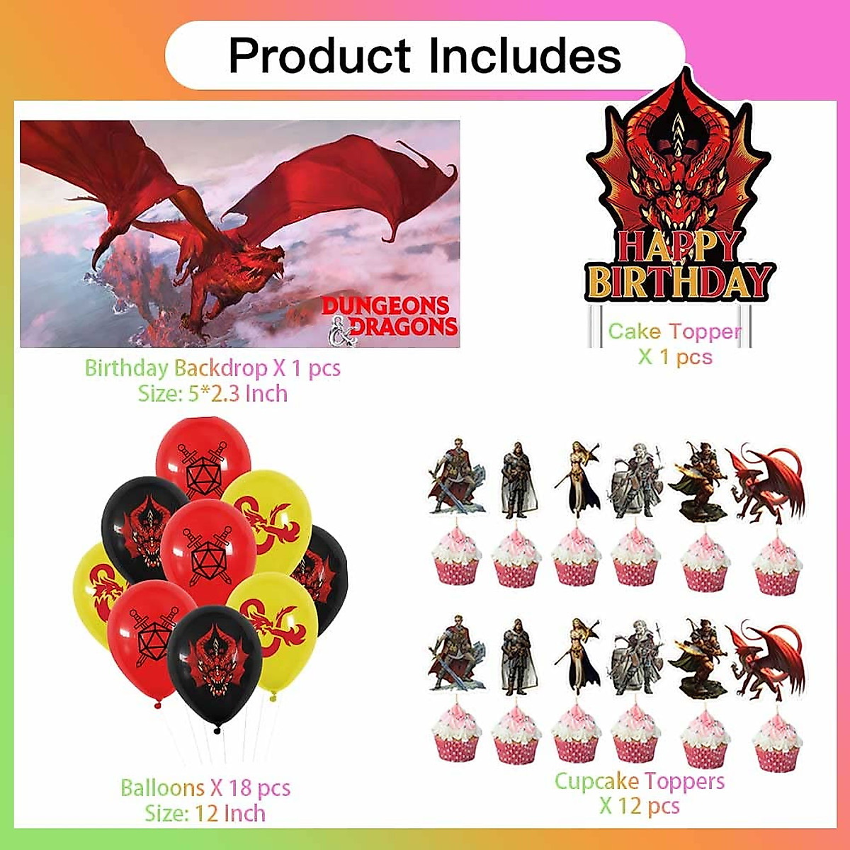 Dungeon of Dragon Party Supplies Decorations Cake Topper Birthday Backdrop Background Decor