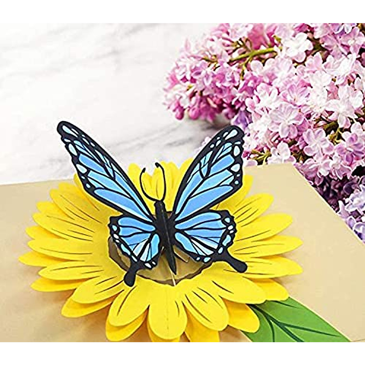 PopLife Blue Butterfly and Sunflower Pop Up Mother's Day Card - 3D Anniversary, Valentine's Day Card, Thank You, Happy Birthday - for Mom, for Wife, for Daughter, for Sister