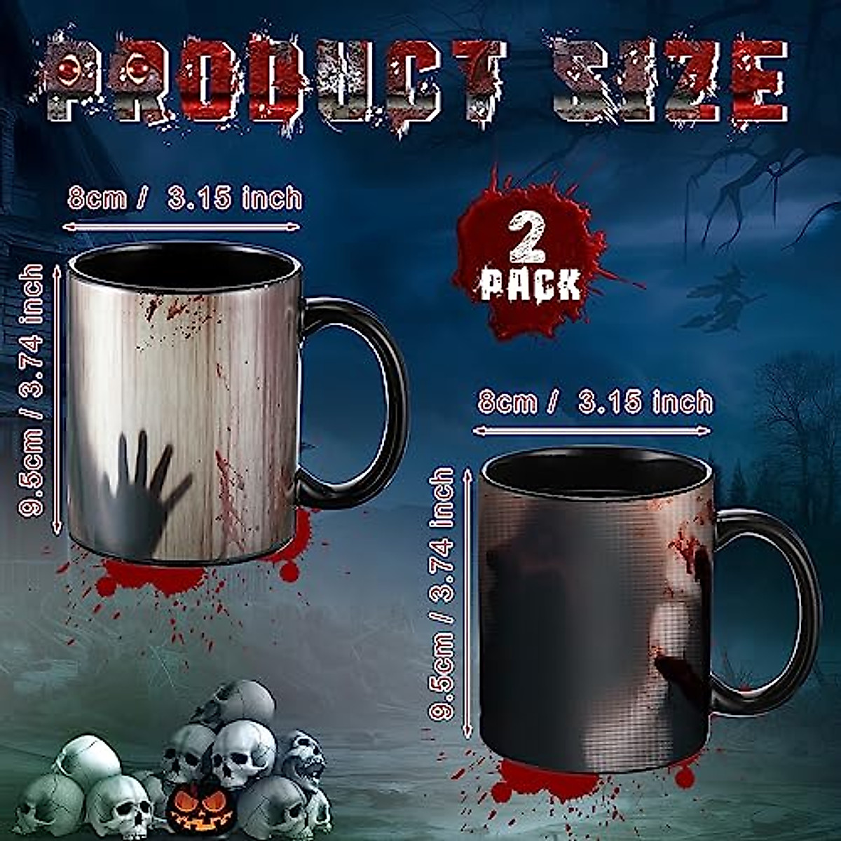Didaey 2 Pcs Halloween Coffee Mug 11 oz Zombie Ceramic Horror Mug Heat Sensitive Coffee Mugs Halloween Coffee Cups with Handle for Men Women Mother Father Friends Birthday Spooky Gifts