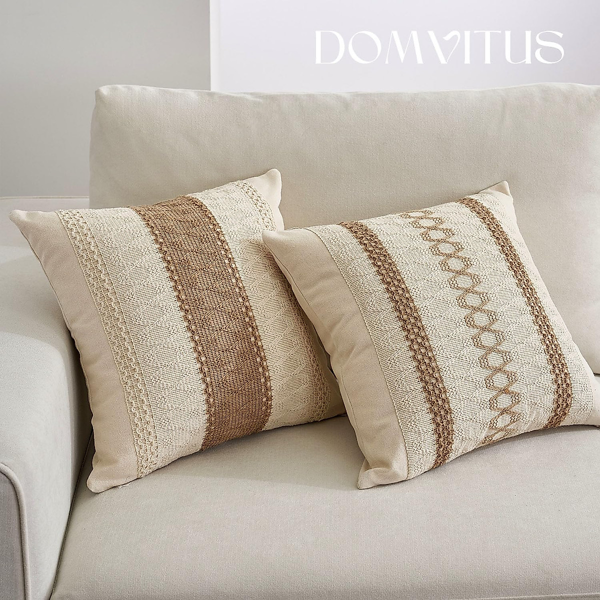 DOMVITUS Boho Pillow Covers 18x18, Throw Pillow Covers for Farmhouse Accent Decorative Throw Pillows, Neutral Pillow Covers for living room bedroom couch, One Stripe, 1PC
