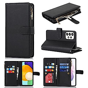 Jaorty Samsung Galaxy A52 5G Wallet Case,[9 Card Slots] Removable Adjustable Crossbody Necklace Lanyard Shoulder Strap Zipper Magnetic Leather Case for Samsung Galaxy A52 5G,6.5 inch Black