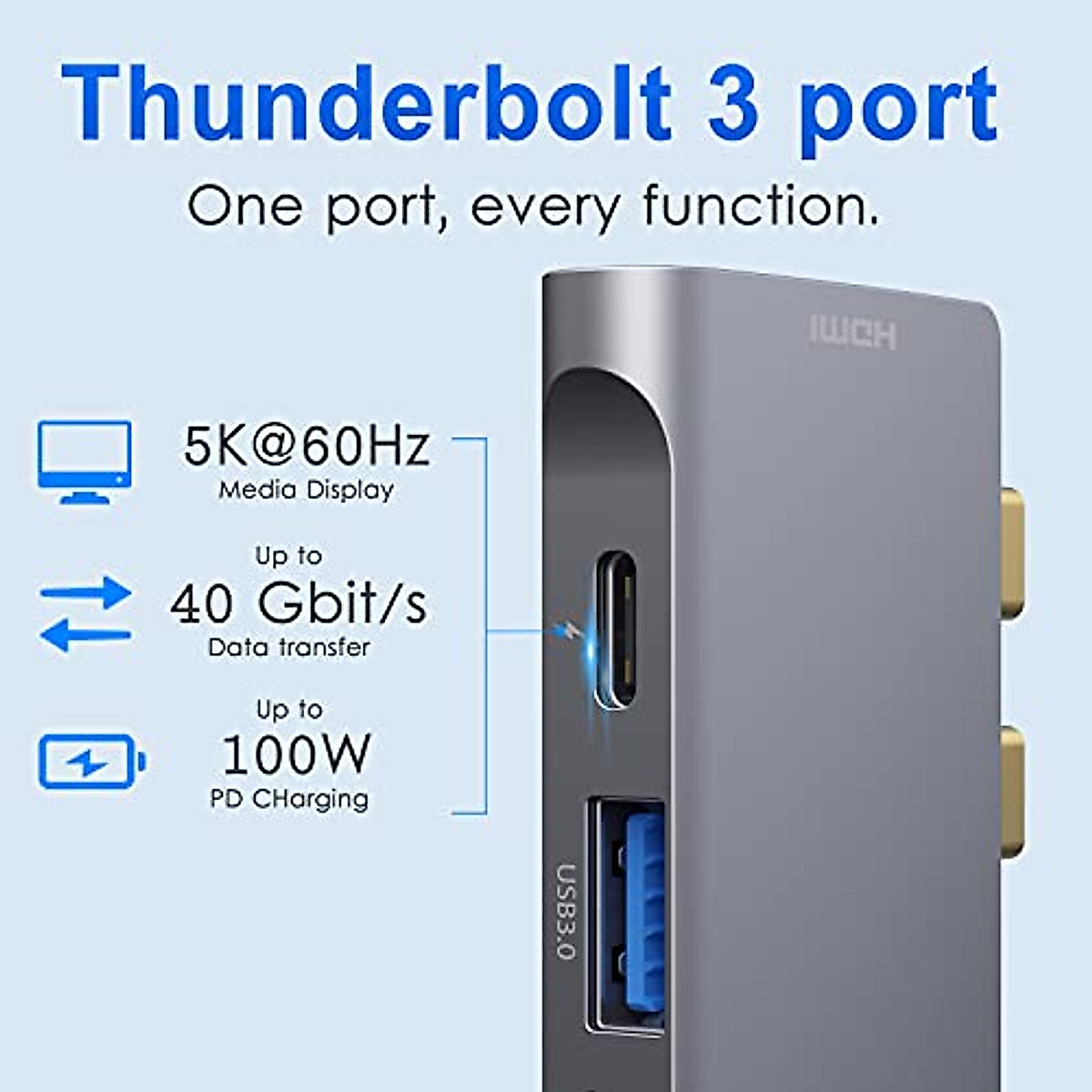 USB C Hub Adapter for MacBook Pro 2020 2019 2018 2017 2016 with 4K HDMI,100W PD 40Gbps Thunderbolt 3, SD/TF Card Reader, 3 USB 3.0, Multiport Dongle for MacBook Air 2020 2019 2018