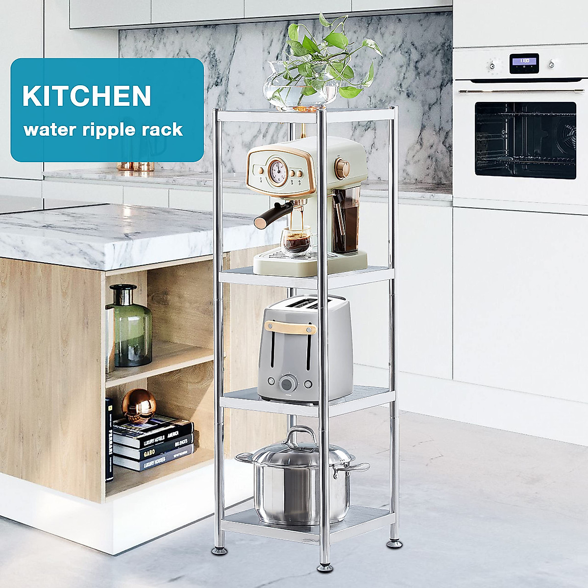 susunnus Stainless Steel Shelves 13.8in-3 Tier, Corner Shelf, Storage Shelves, Narrow Metal Shelf, Stainless Steel Shelf, Kitchen Storage Rack for Small Spaces Tall Skinny Shelf