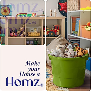 HOMZ 17-Gallon Indoor Outdoor Storage Bucket w/Rope Handles for Sports Equipment, Party Cooler, Gardening, Toys and Laundry, Bold Lime Green (4 Pack)