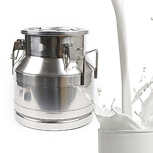 Milk Can with Sealed Lid, Stainless Steel Milk Transport Cans Wine Pail Bucket Tote Jug Pot Oil Liquid Storage Barrel with 2 Handles Sealed Silicone Anti-Leak Ring Lock Belt 20L 5.28 Gallon