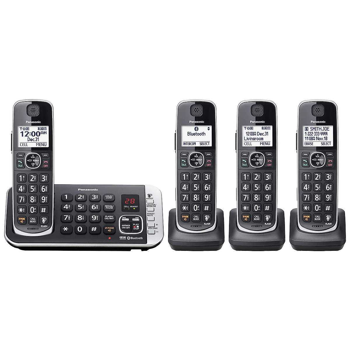 Panasonic® Link2Cell Bluetooth® DECT 6.0 Expandable Cordless Phone System With Digital Answering System, KX-TGE674B