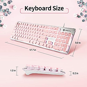LANGTU Computer Keyboard, Backlit LED Pink Keyboard for Office, All-Metal Panel USB Wired Membrane Keyboard, 25 Keys Anti-ghosting Laptop Keyboard 104 Keys