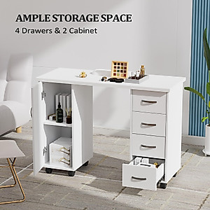 mefeir Manicure Table Nail Desk w/Cabinet, Drawers, Wheels & Wrist Rest, Spa Salon Beauty Home Wooden Technician Workstation Nail Art Equipment for Nail Tech