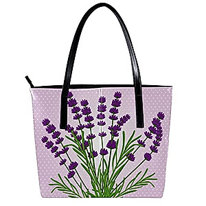 Lavender Flower Leather Tote Shoulder Bag for Women Satchel Handbag