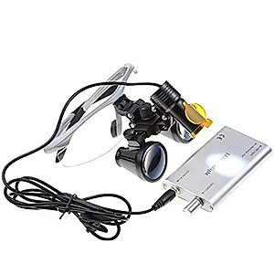 2.5×420mm Working Distance Surgical Binocular Loupes Glasses Magnifier with 5W LED Headlight Lamp Filter+ Aluminum Box (Silver)