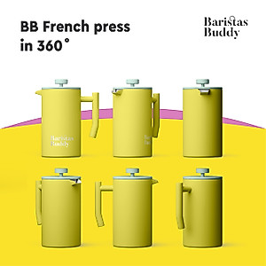 BaristasBuddy Yellow French Press Coffee Maker - Colorful, Retro And Stylish Insulated Coffee Brewer - Large Size Brews 4 Cups