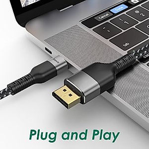 USB C to DisplayPort, 6FT 8K (4K@144Hz/120Hz) USB-C Thunderbolt 3 to DisplayPort Cable 32.4Gbps for iPhone 15 Series, M1/M2 MacBook Pro, MacBook Air/iPad Pro, XPS 15 and More