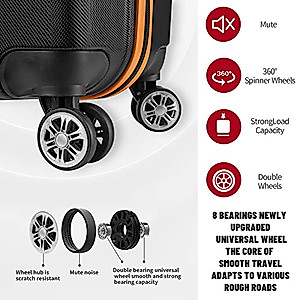 Joyway Luggage 10-Piece Sets,ABS Hardside Suitcase with Spinner Wheels,TSA Lock Luggage Sets for Women and Men(Black&Orange)