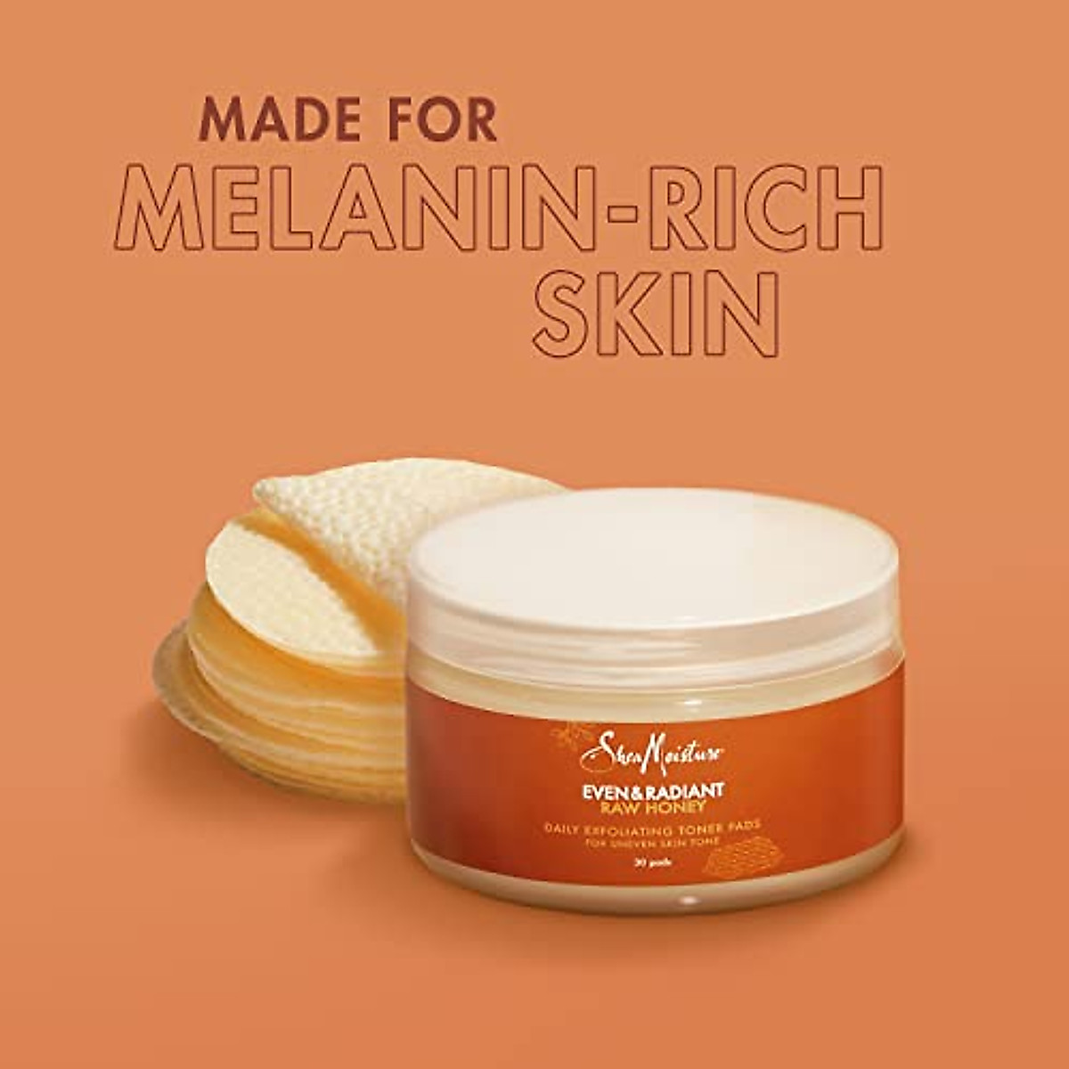SheaMoisture Even and Radiant Face Pads For Uneven Skin Tone and Dark Spots Daily Exfoliating Toner Pads With Raw Honey 30 Count