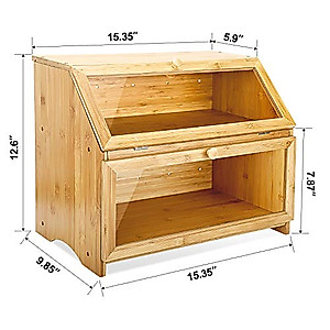 HOMEKOKO Double Layer Large Bread Box for Kitchen Counter, Wooden Large Capacity Bread Storage Bin (Natural Bamboo)