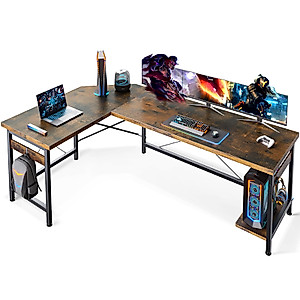 Coleshome 66" L Shaped Larger Gaming Desk, Corner Computer Desk, Sturdy Home Office Computer Table, Writing Workstation, Vintage