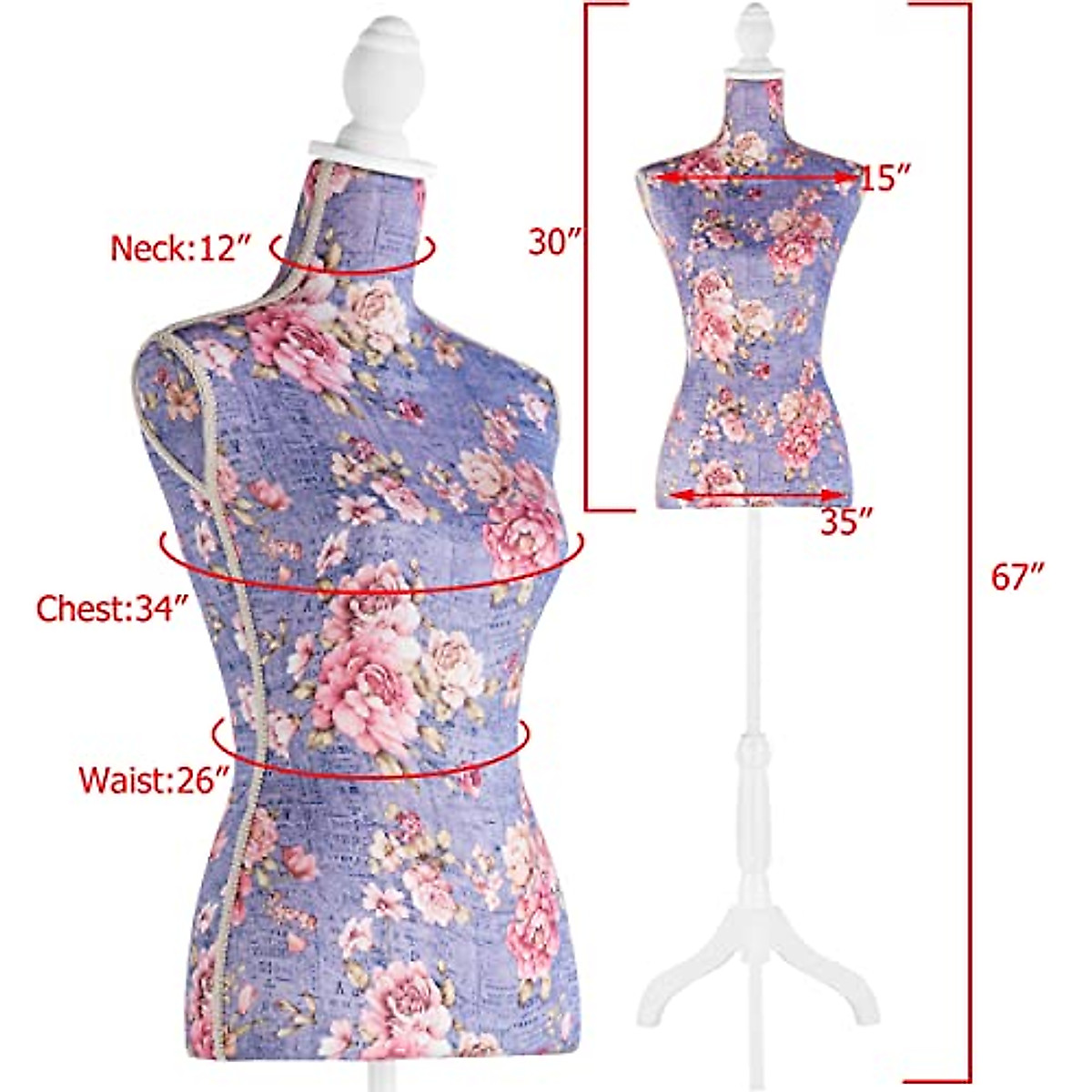 Female Dress Form Mannequin Body, 52''-67'' Height Adjustable Female, Mannequin Body Dress Form with Wooden Tripod Base Stand, for Sewing, Display,Purple