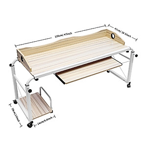 PaNeTnya Mobile Multifunctional Table Computer Desk,Height Adjustable Overbed Table with Wheels,Standing Workstation Laptop Cart,Rolling Bed Desk for Bedroom,Dining Room,Living Room