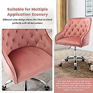 Recaceik Home Office Desk Chairs, Adjustable Swivel Ergonomic Office Chair, Soft Velvet Computer Desk Task Chairs for Home Office, Bedroom, Living Room, Study, Light Pink