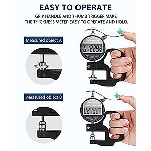 Mxmoonfree Digital Thickness Gauge 0.001mm/0.00005" | 0-12.7mm/0.5" Electronic Micrometer Thickness Meter with LCD Display, Unit Conversion, Storage Case, Extra Battery