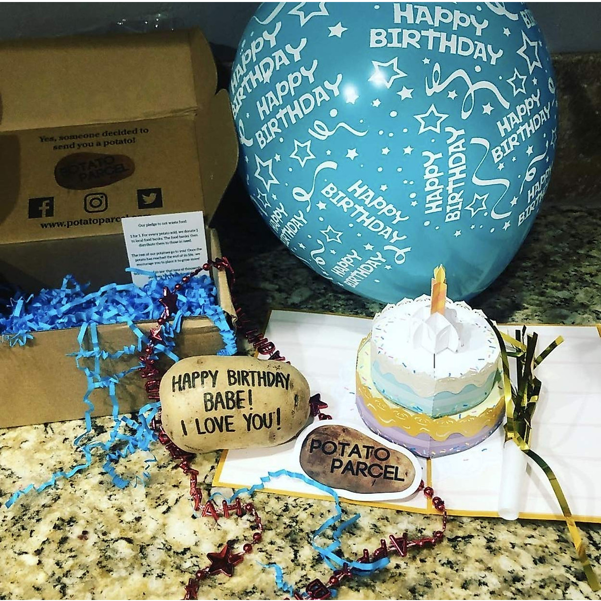 Potato Birthday Bundle - Gift Your Loved ones thier face on a real potato. Includes a Surprise Gift Box. As seen on Shark Tank!