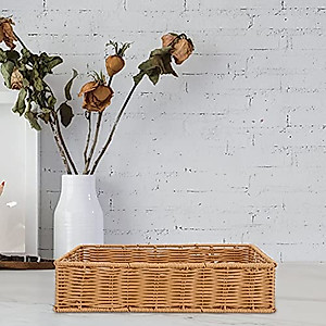 Cabilock Water Hyacinth Storage Baskets Rectangular Wicker Baskets Braided Weave Pantry Basket with Built- in Handles Rustic Woven Basket for Organizing 37 27 8cm
