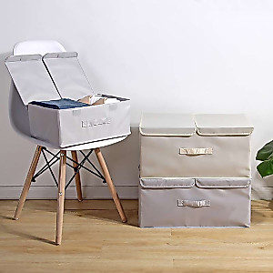 Large Foldable Storage Boxes with Lids Fabric, Large Toy Box, Lidded Storage Bins with Handles for Clothes, 40L Organiser Bathroom Storage Baskets for Clothes Toys Books Bedding or More (Beige 2 Pack)