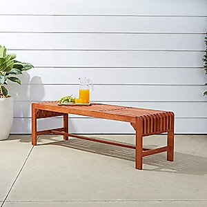 Vifah V1400 Malibu Red Brown 5Ft Rustic Eucalyptus Wooden Backless Bench for 3 Seater in Entry Way