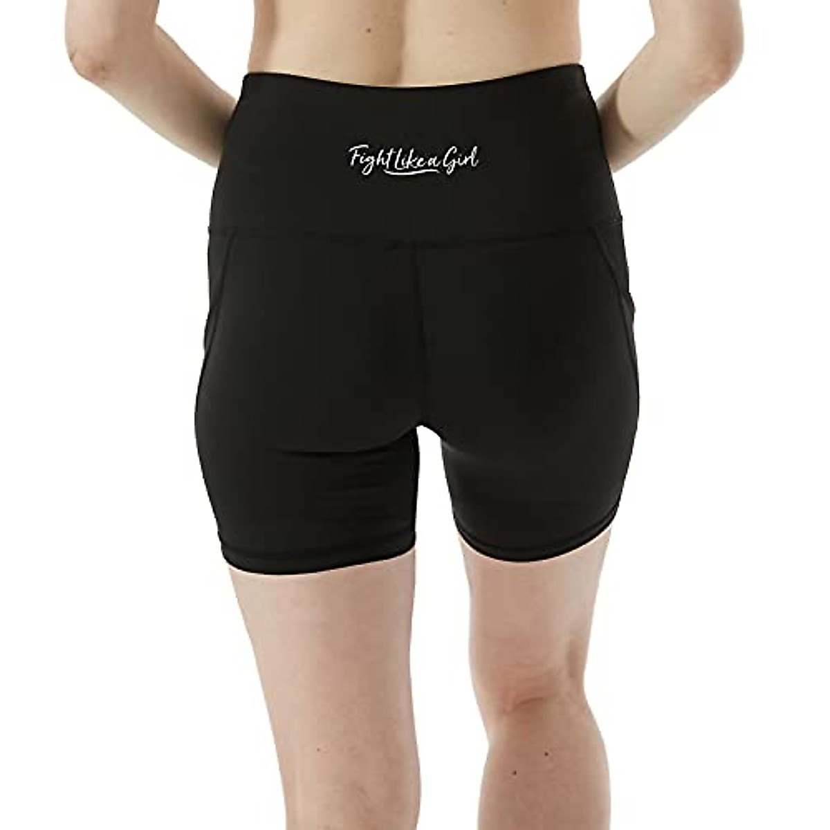 Fight Like a Girl Workout Shorts with Pockets High Waist Biker Yoga Running Volleyball Spandex for Women 5" - Black [S]