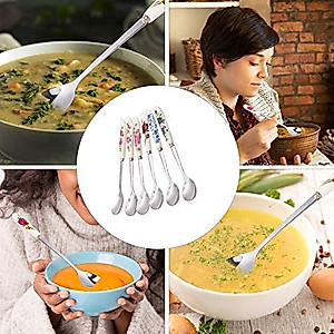 Aiptosy 6 Pack Stainless Steel Coffee Spoon Ceramic Handle Teaspoon Sugar Spoon Ice Cream Desert Spoon Stirring Soup tableware