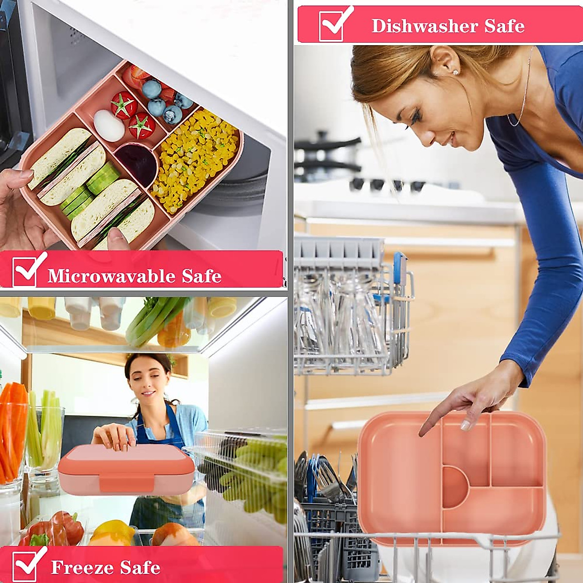 Ponydash Lunch Box Kids with Ice Pack - Keeping Cool for 4-5 Hours, Bento Lunch Box, 5 Parts Lunch Containers with Insulated Lunchbag