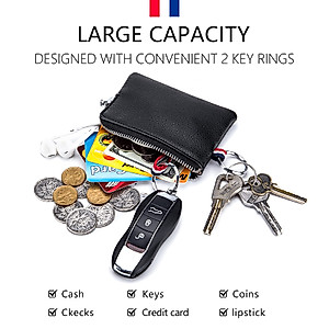 imeetu Leather Coin Purse Wallet, Mini Dual Keyrings Change Pouch Card Holder for Men Women (Black, standard)