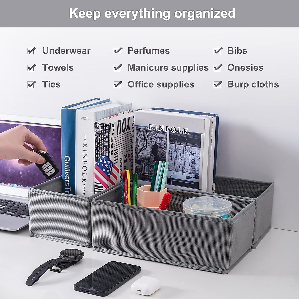 Coorganisers 6 Packs Dresser Organizers,Drawer Organizers for Clothing,Baby Organizers and Storage Drawers,Woven-Fabric Dresser Drawer Organizers,Baby Clothes Organizer in Bedroom-1 Large Cell