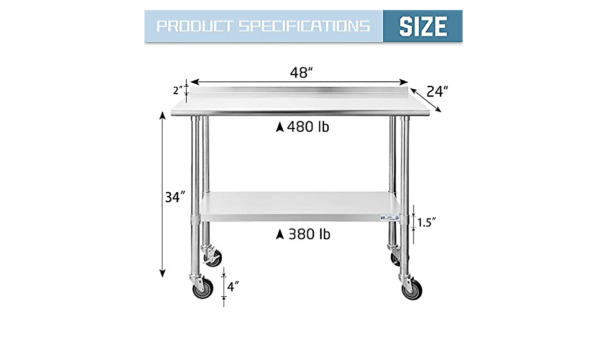 Hally Stainless Steel Prep Table - Heavy Duty & Mobile