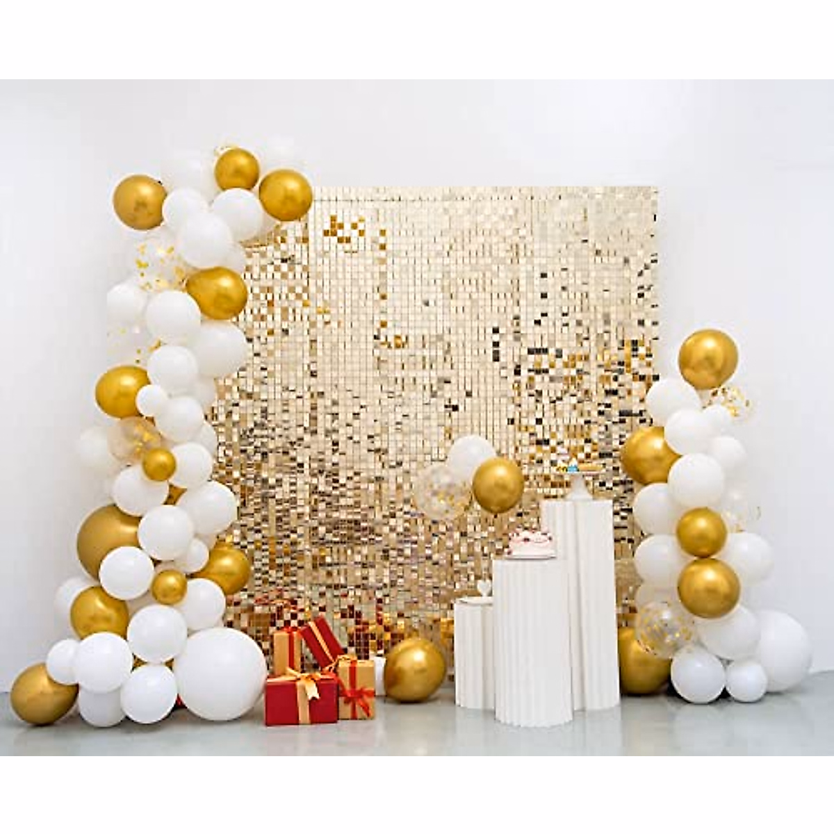 Kate Square Light Gold Sequin Wall Panels Shimmer Wall Birthday Party Backdrop Decorations (Pack of 12)