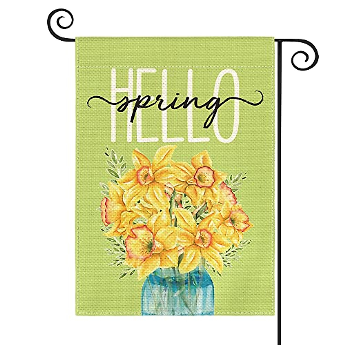 AVOIN colorlife Hello Spring Daffodil Garden Flag 12x18 Inch Double Sided Outside, Floral Mason Jar Seasonal Yard Outdoor Flag