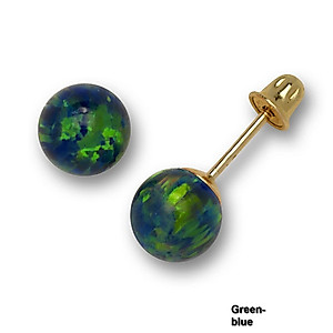 14K Yellow Gold Colors of Simulated Fire Opal 6mm Ball Post Stud Screw-back Earrings (Forest-Green)