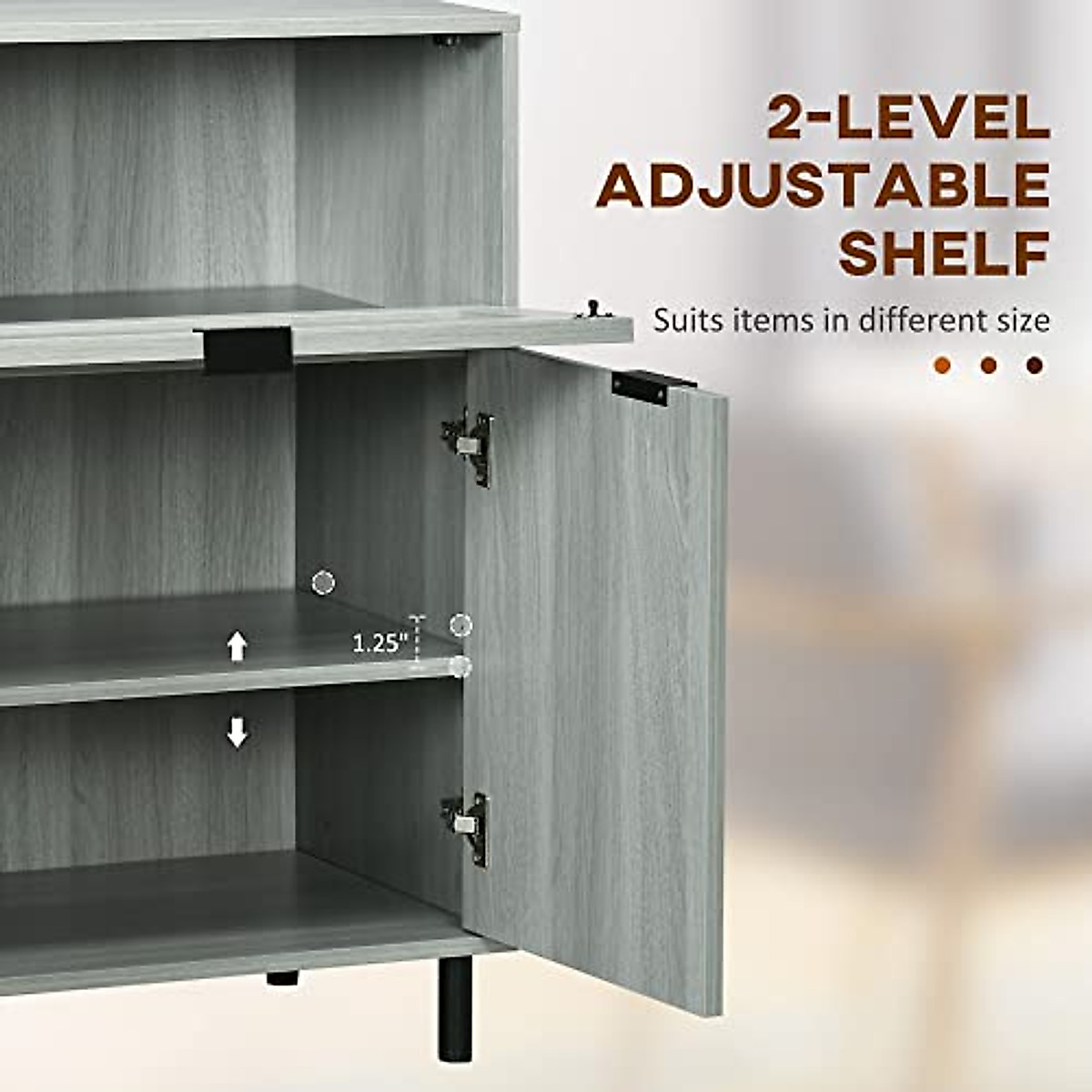 HOMCOM Sideboard Buffet Cabinet, Kitchen Cabinet with Metal Grid Flip Drawer, Adjustable Shelf, Accent Cabinet for Living Room, Grey