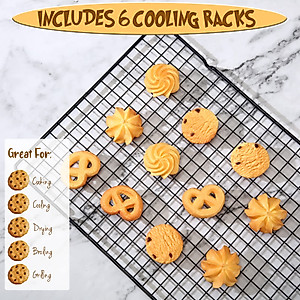 Harloon 6 Pieces Cooling Racks for Cooking and Baking Oven Safe Grid Wire Set Heavy Duty Carbon Steel Nonstick Baking Rack for Roasting Cooking Grilling Drying (16 x 9.8 Inches)