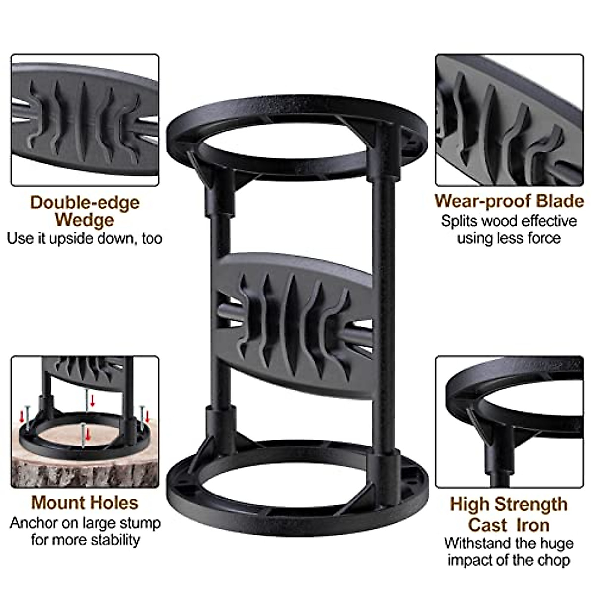 PooLuck 2023 Newest Firewood Kindling Splitter, Kindling Log Wood Splitter Cracker, Cast Iron Manual Log Splitter Wedge with Double-Edge Wood Splitting Wedge, Heavy Duty Firewood Splitter Wood Cracker