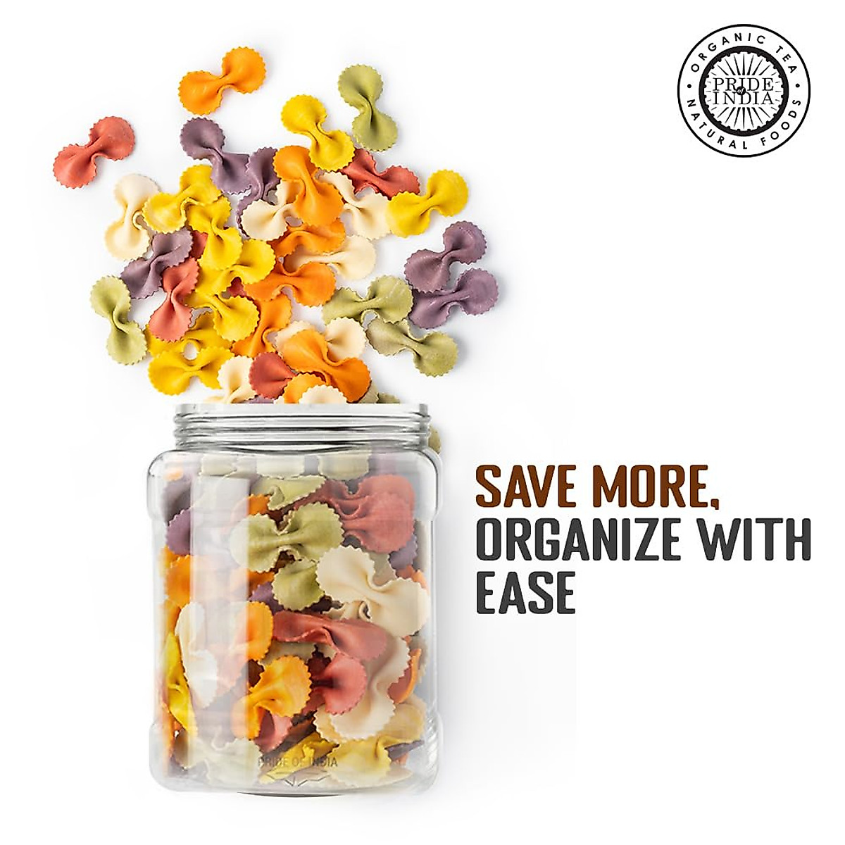 Pride Of India Clear Food Grade PET Plastic Square Grip Storage Jar w/Cap | 32 Fluid Ounces (3-4 Cup Storage Capacity) | BPA Free USA Made