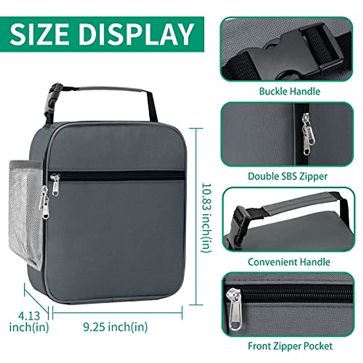 ProCattle Reusable Lunch Box for Kids Men Women Adults, Durable Small Insulated Lunch Bag, Portable Lunchbox for Office Work -Gray