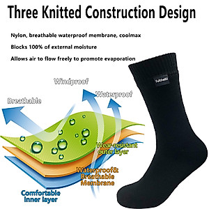 Fullsheild Men’s Waterproof Hiking Socks, Unisex Breathable Outdoor Athletic Hiking Wading Trail Running Skiing Crew Socks Black XL