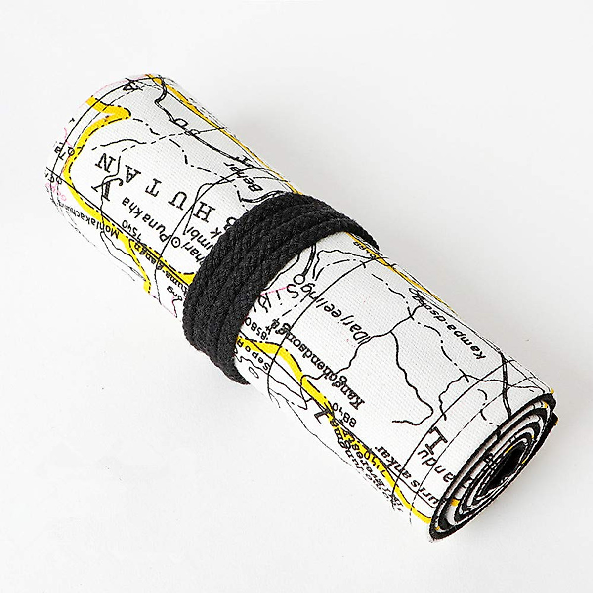 Funny live 24/36/48/72 Slots Colored Pencil Wrap Roll up Pen Holder Case Drawing Coloring Pencil Roll Organizer Stationery Case for Student Artist Traveler (Map, 72 Slots)