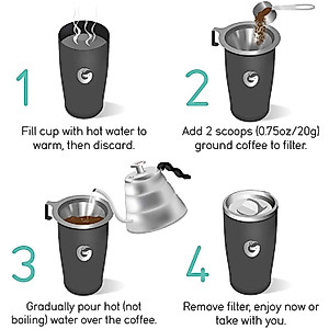 Coffee Gator Coffee Travel Mug - 20 oz Stainless-Steel, Vacuum Insulated Tea and Coffee Tumbler for Women and Men with Leakproof Lid & Paperless Dripper, Black