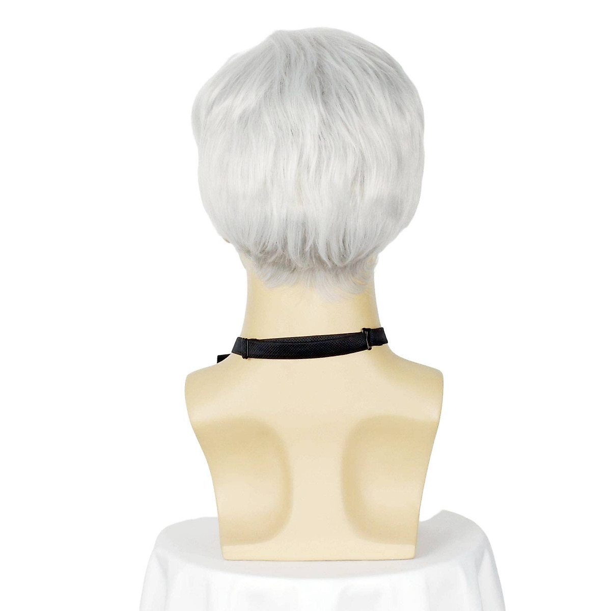 Mens White Wig,Short Silver White Wigs with Bangs for Halloween Cosplay Male Men Anime Man